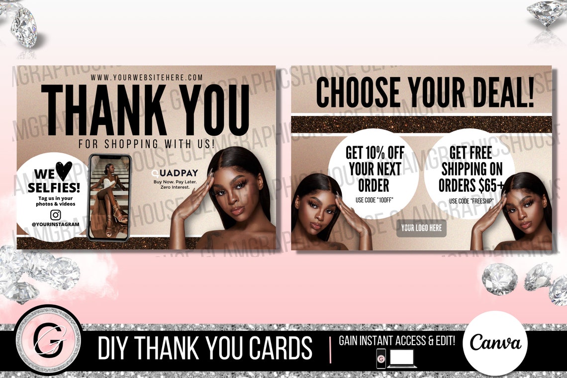 DIY Brown Glitter Thank You Card Template Boutique Thank You - Etsy