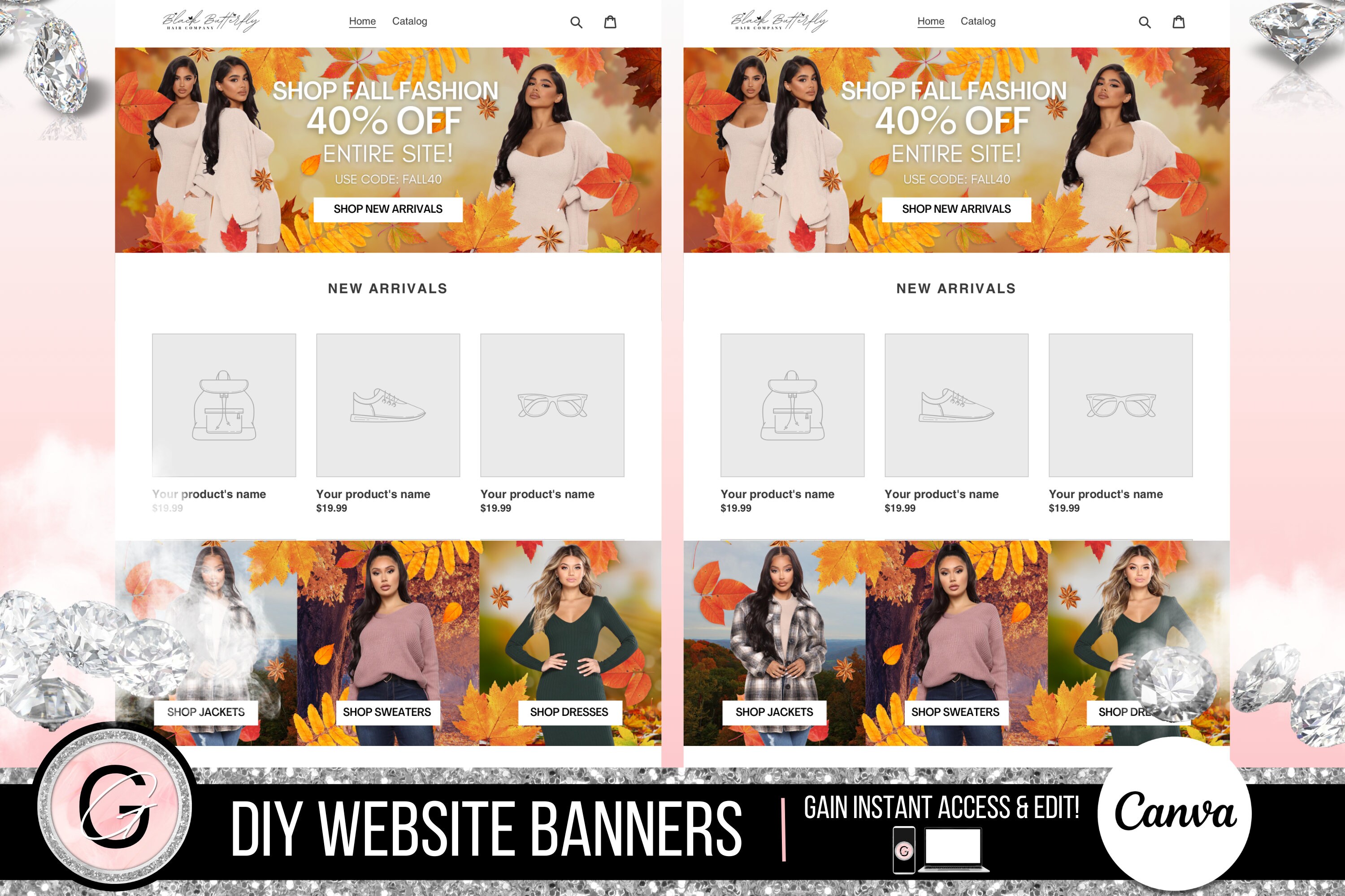 Canva Fall Web Banners Feminine Website Banner Set Website - Etsy