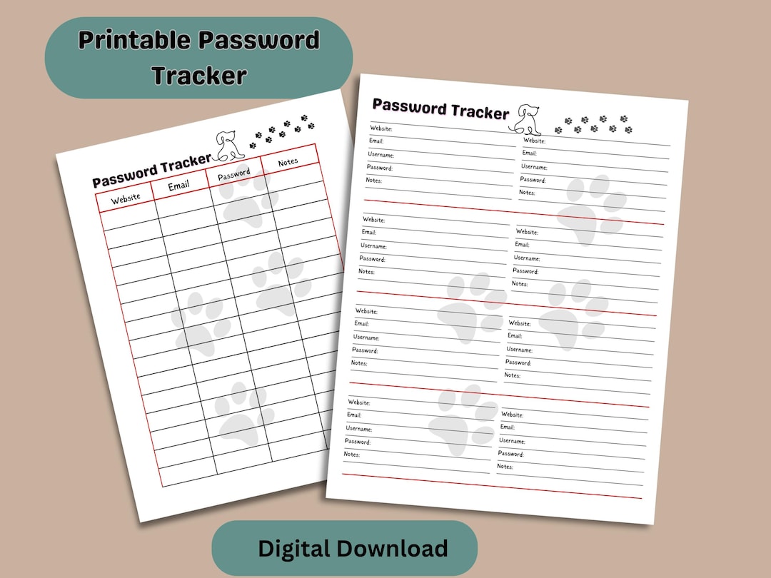 Password Tracker Printable | Digital Download | Password Logbook ...