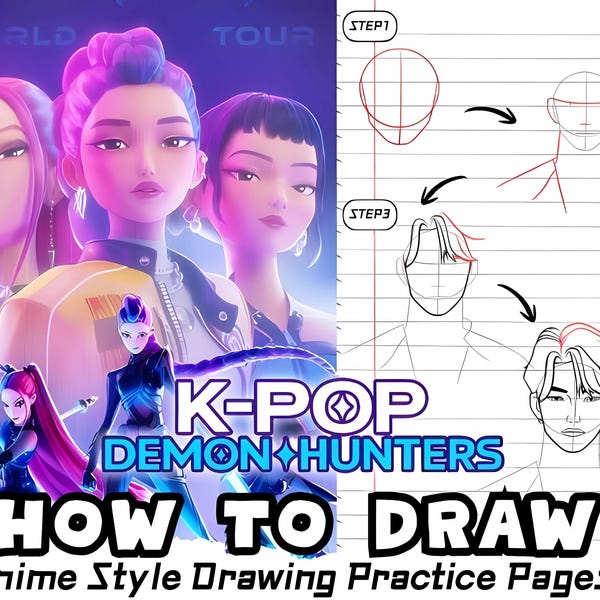Huntrix kpop demon hunters characters colouring pages - Etsy Polska