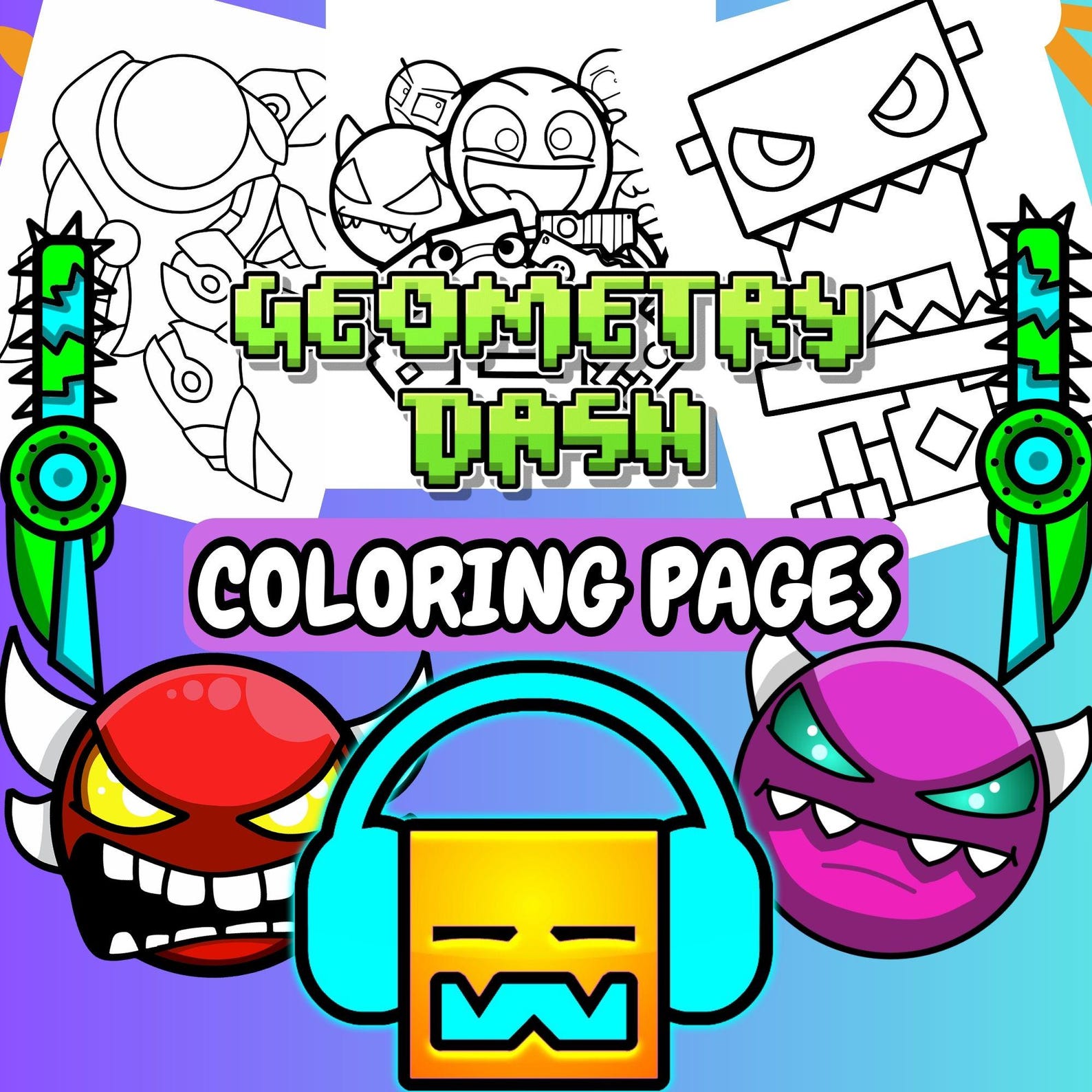 Geometry Dash Coloring Pages, 50 Gamer Sheets for Kids (digital ...