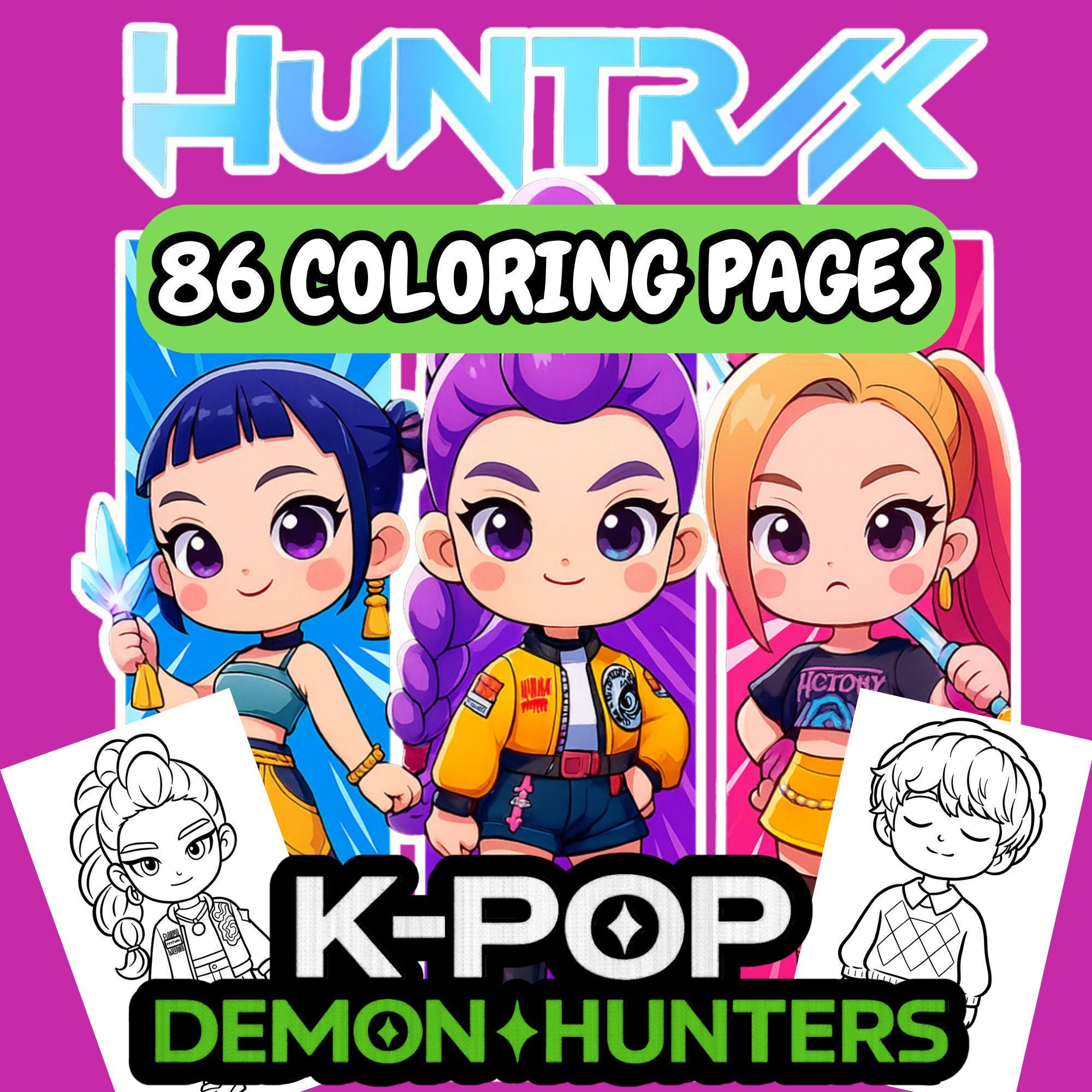 Kpop Demon Hunters Coloring Book | Anime Idol Art (86 Pages, Digital ...