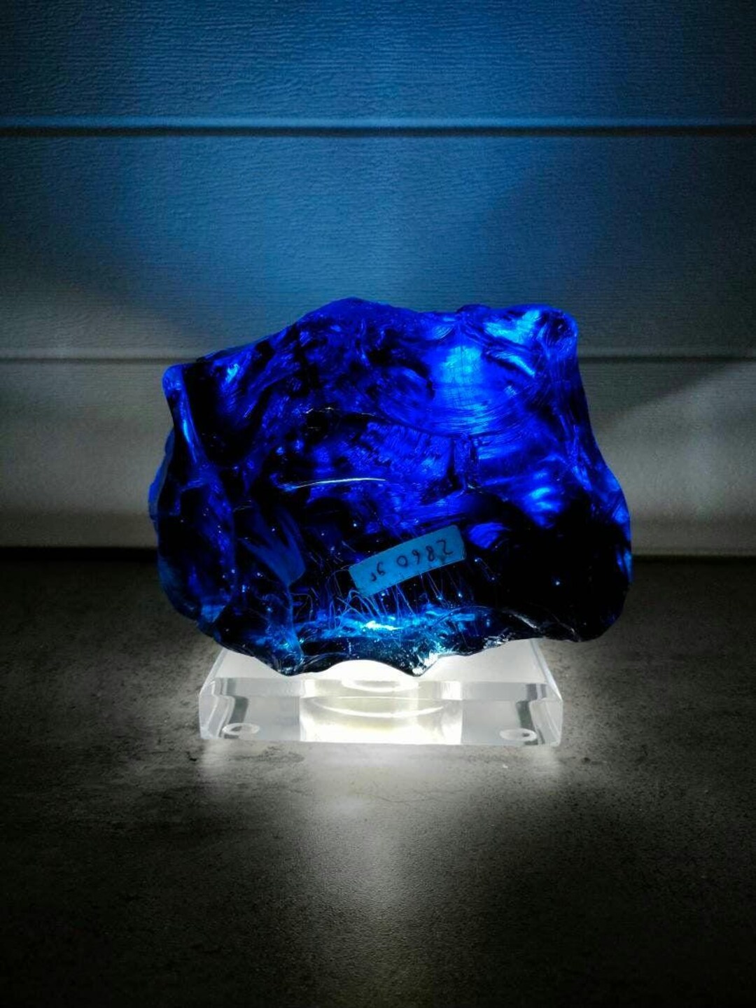 Light of Raw Andara Crystal Dark Blue 2860gr With Base, Lamp and Dimmer ...