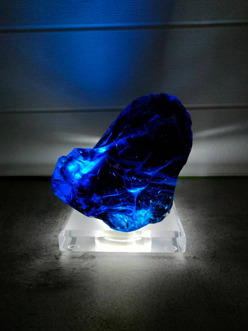 Light of Raw Andara Crystal Dark Blue 2860gr With Base, Lamp and Dimmer ...