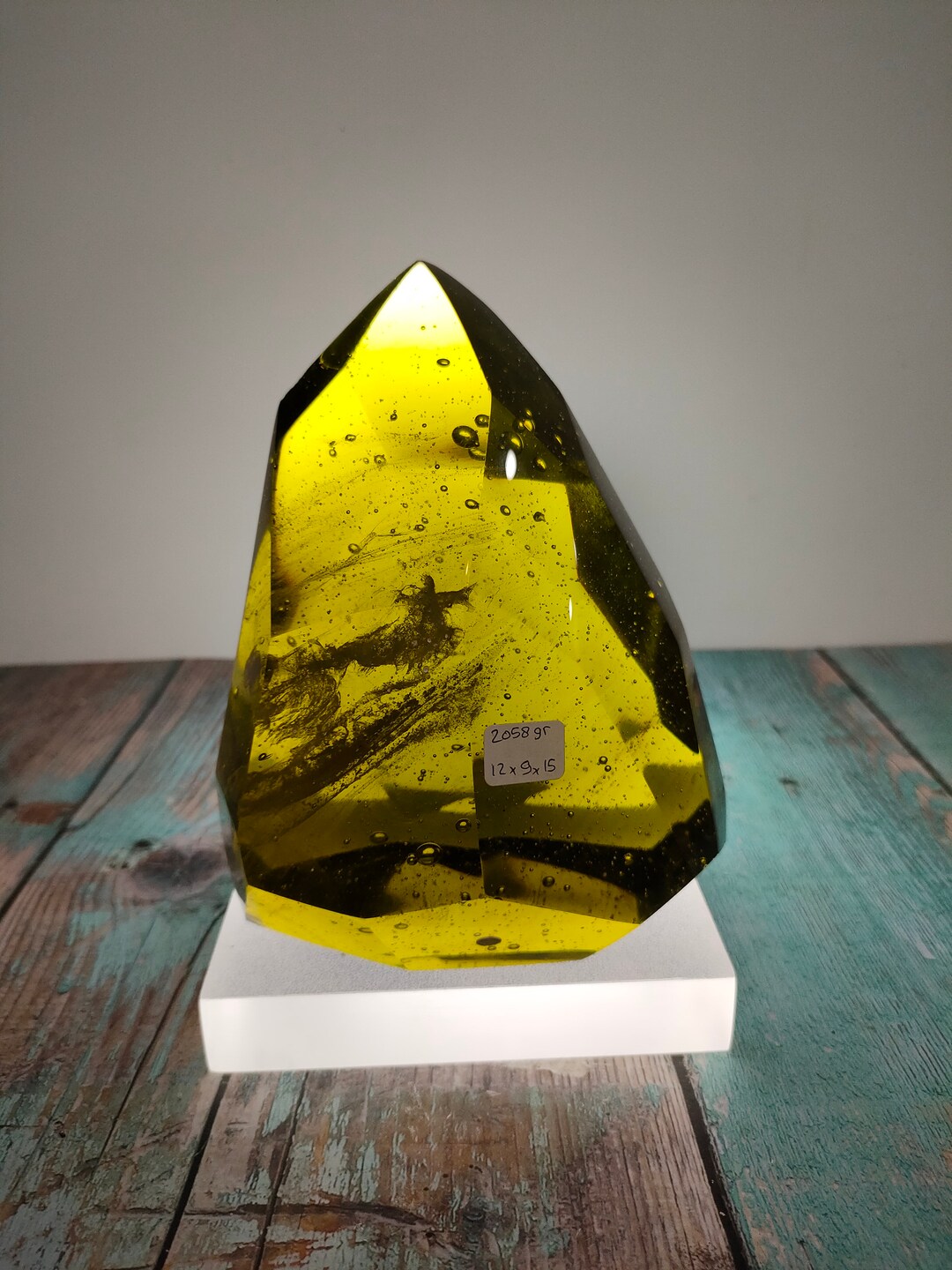 2058gr Cutting Natural Andara Crystal Dark Yellow Motive With Base and ...