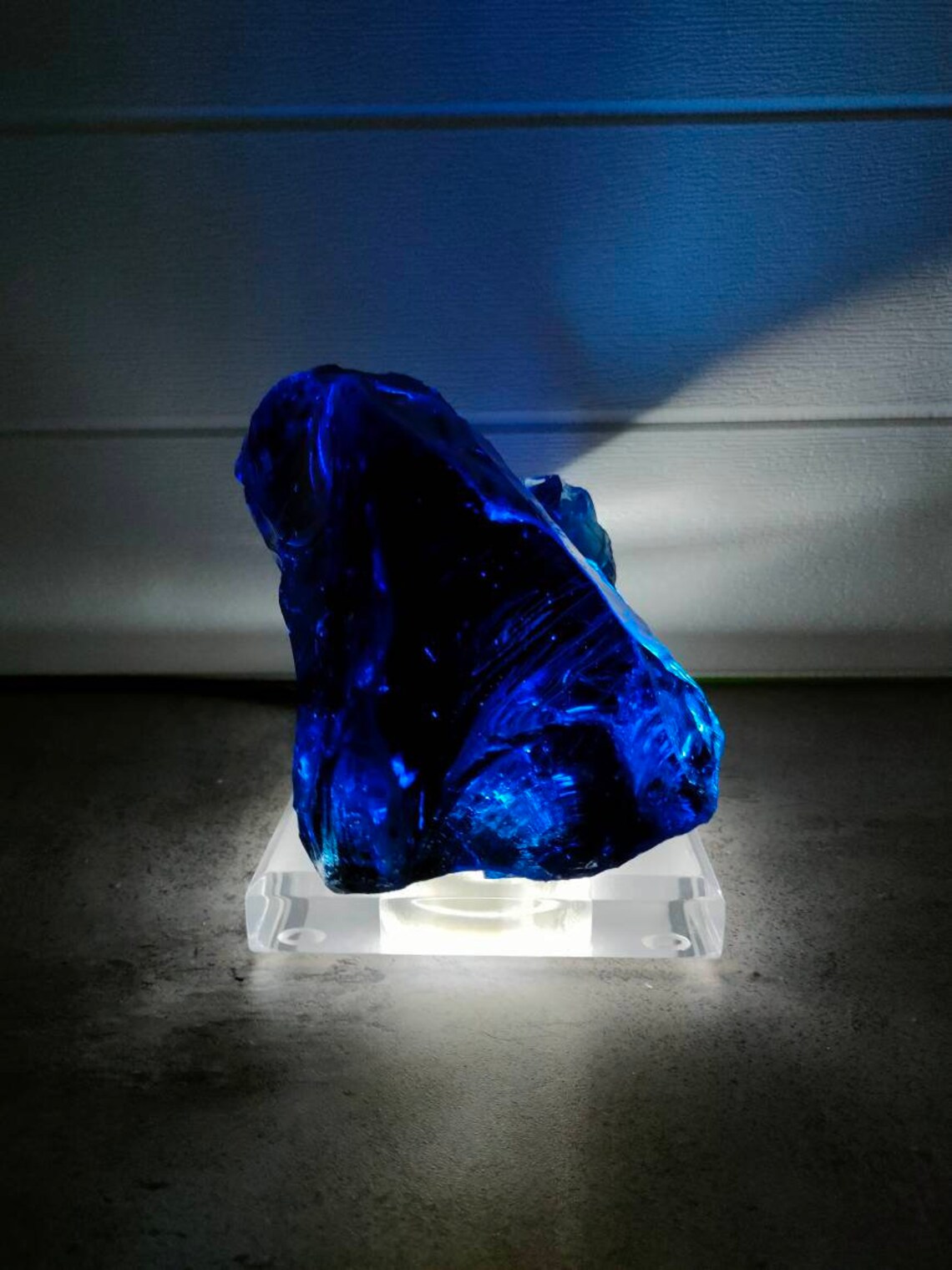 Light of Raw Andara Crystal Dark Blue 2860gr With Base, Lamp and Dimmer ...