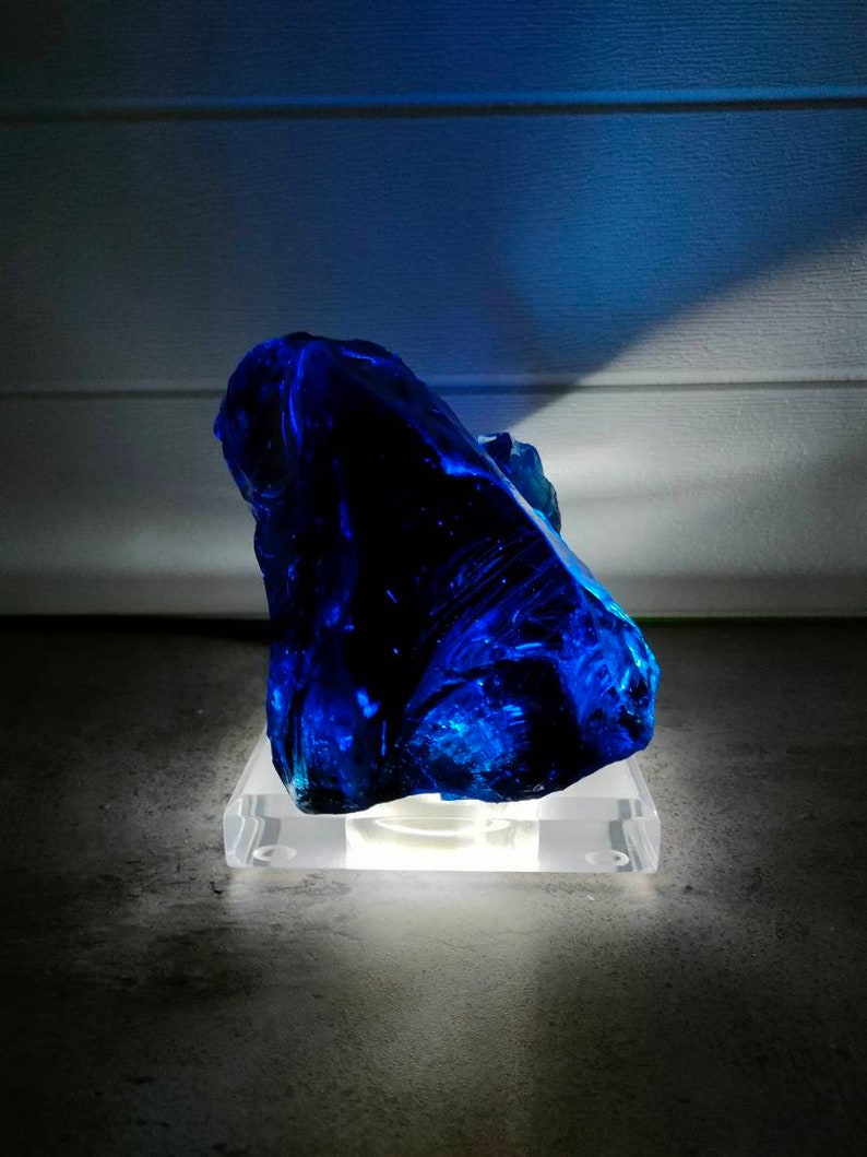 Light of Raw Andara Crystal Dark Blue 2860gr With Base, Lamp and Dimmer ...