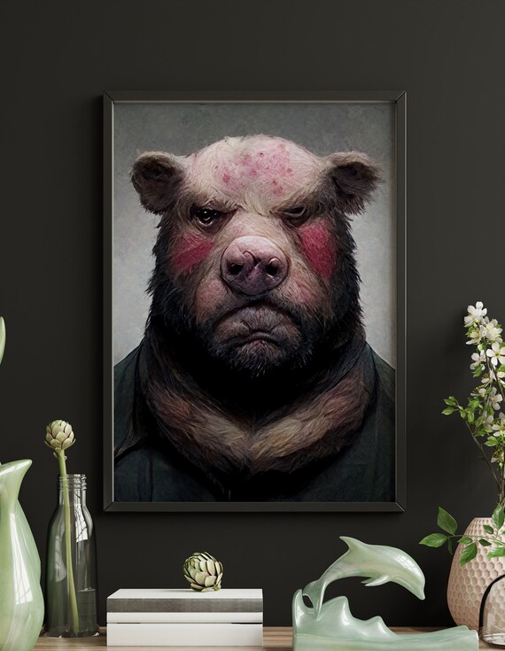 Poster Man Bear Adult Pig Artwork Digital Download Digital - Etsy