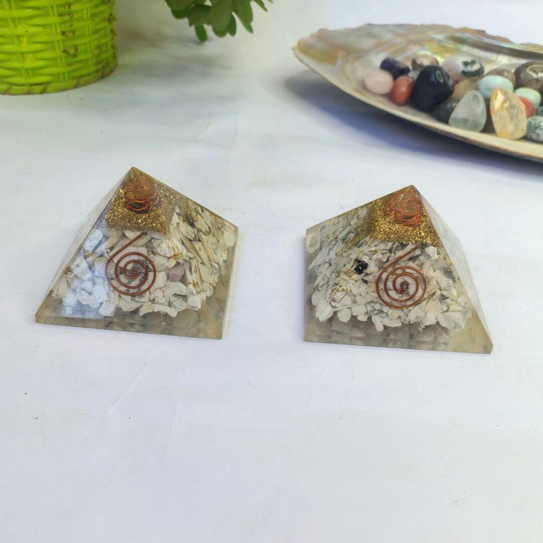 Howlite Orgonite Pyramid 2 Inch | Healing Crystal Pyramid for Stress ...