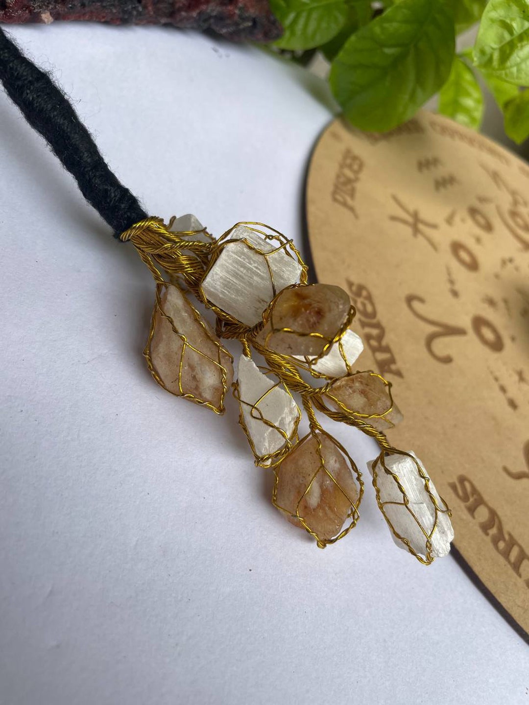 Natural Citrine With Selenite Combination Hanger for Money and Evil Eye ...