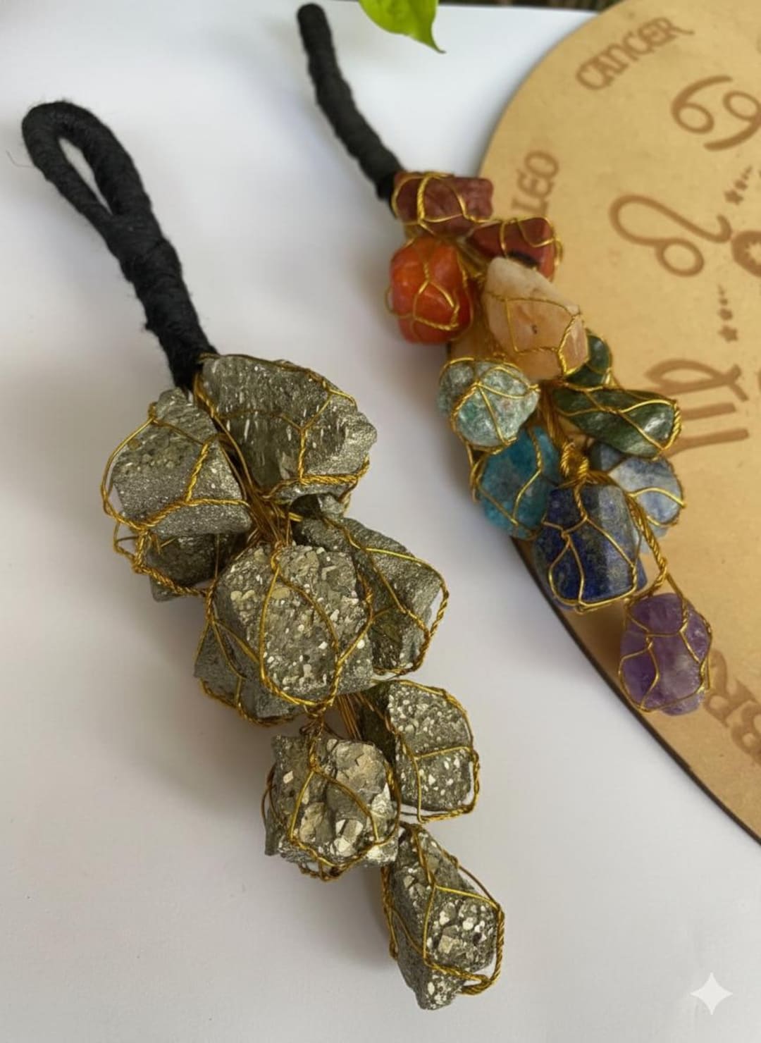 Seven Chakra Crystal Hanging | Pyrite Hanging for Wealth | Raw Stone ...