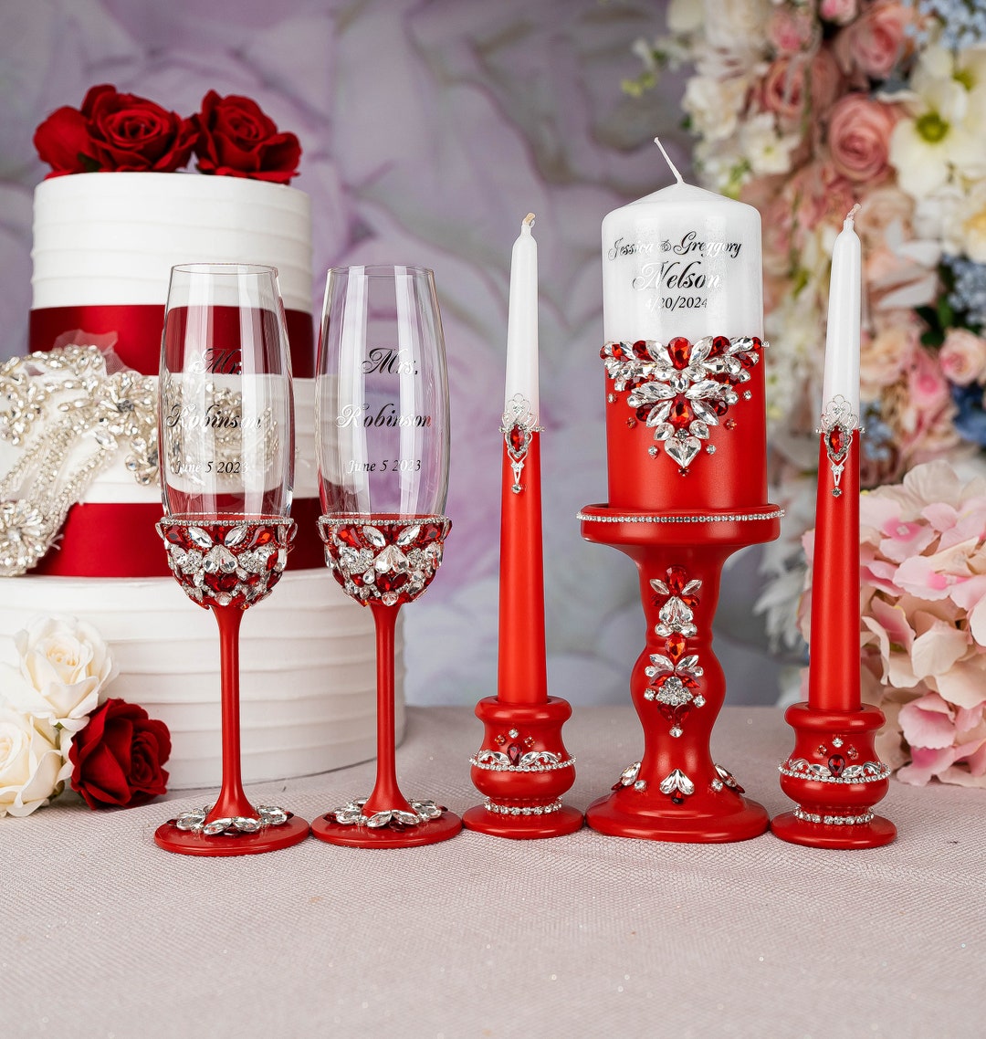 Red Silver Unity Candles Set, Red Silver Candles, Red Silver Unity ...