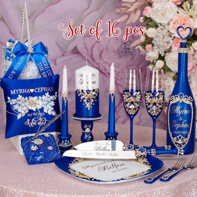 Royal Blue Wedding Set With Bottle, Royal Blue Wedding Guest Book ...