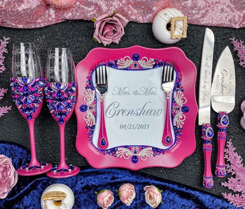 Hot Pink Blue Wedding Decorations Fuchsia Royal Blue Wedding - Etsy