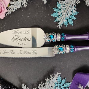 Purple Wedding Cake Server Set Teal Purple Wedding Cake - Etsy