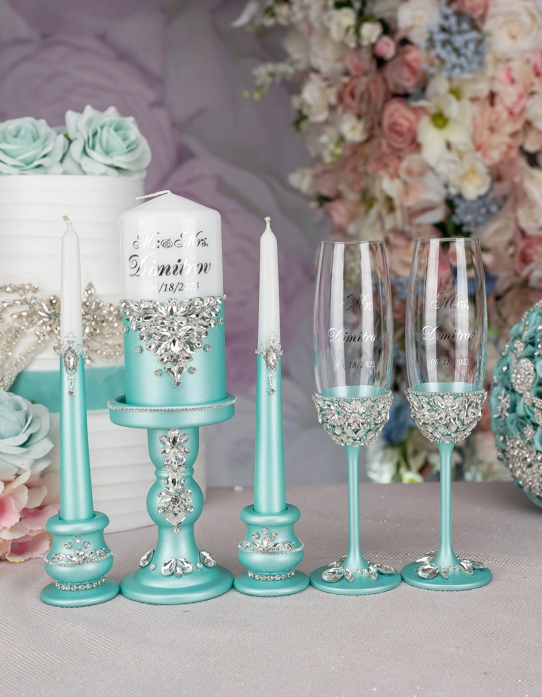 Turquoise Champagne Glasses, Turquoise Wedding Flute, Aqua Blue Goblets ...