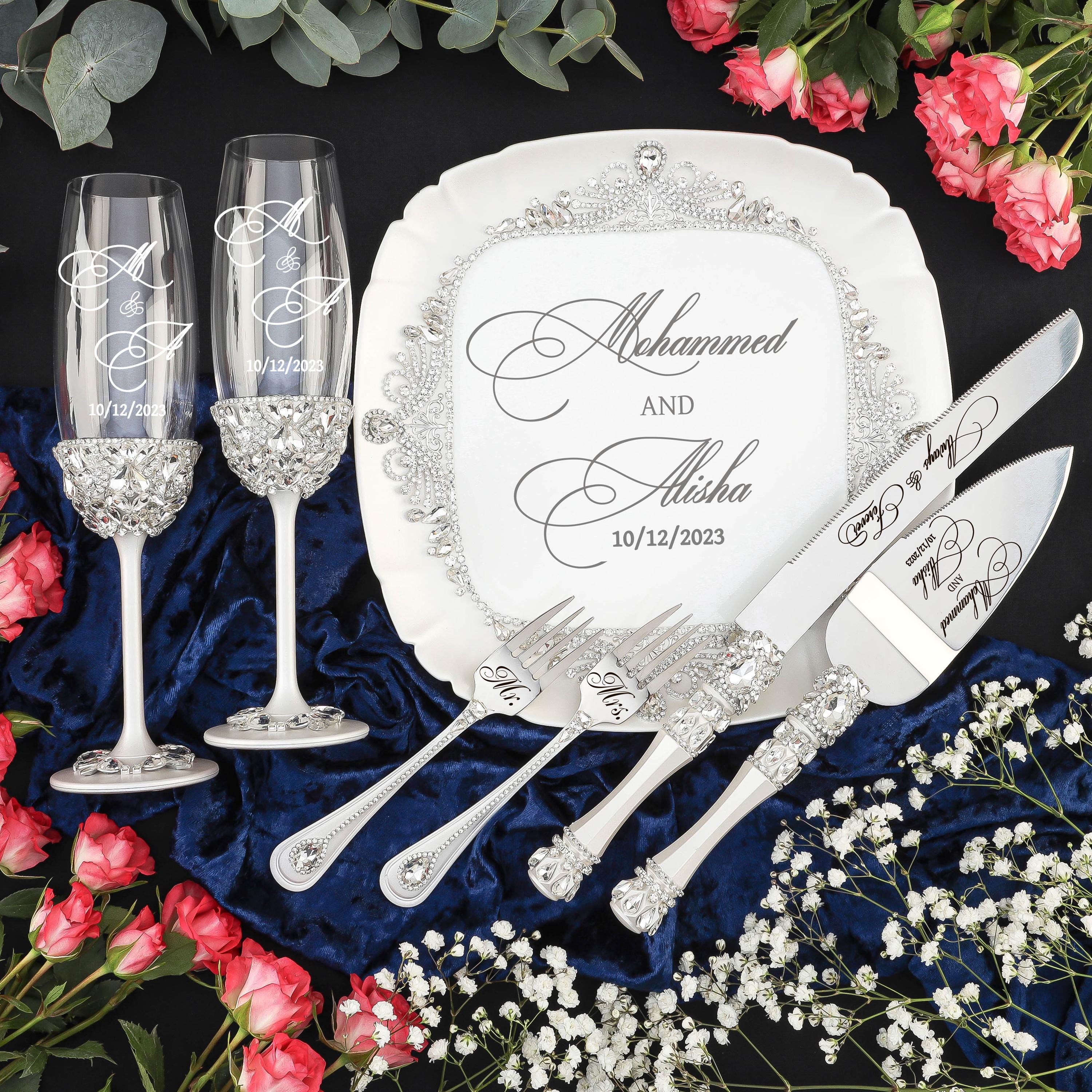 Silver Wedding Personalized Knife and Glasses, Silver Wedding Serving ...