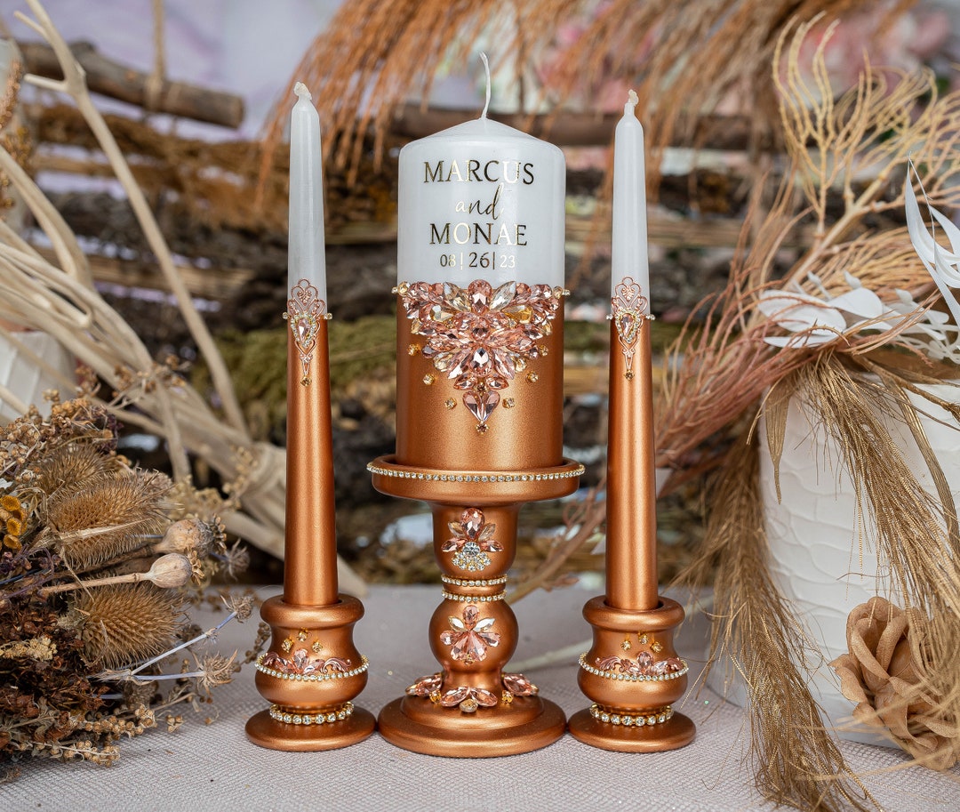 Boho Wedding Unity Candle Set, Boho Wedding Candles, Boho Wedding Candle Set, Rust Orange ...