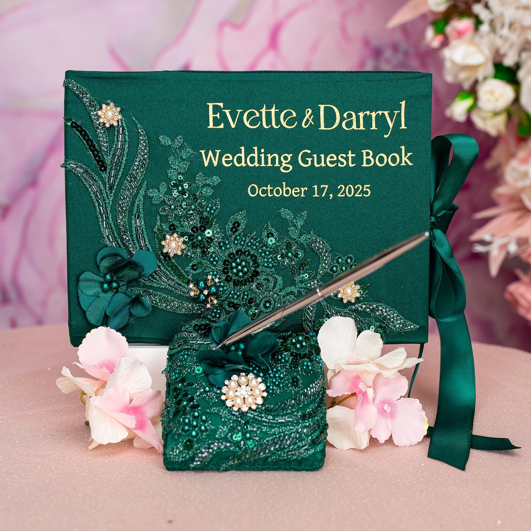 Emerald Green Wedding Guest Book, Custom Wedding Sign in Book ...