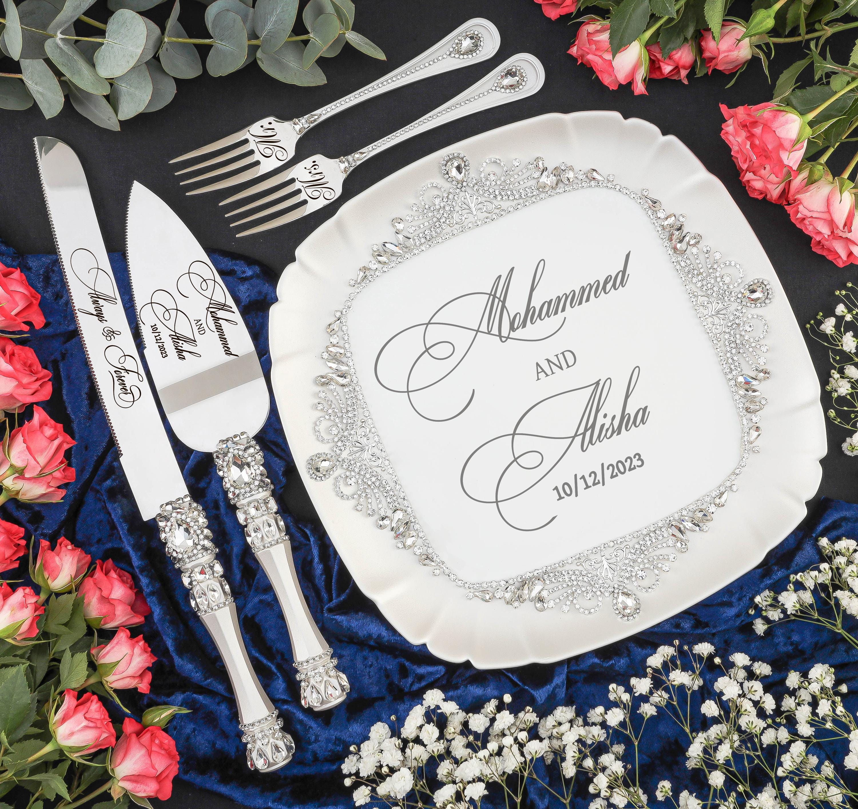 Silver Wedding Personalized Knife and Glasses, Silver Wedding Serving ...