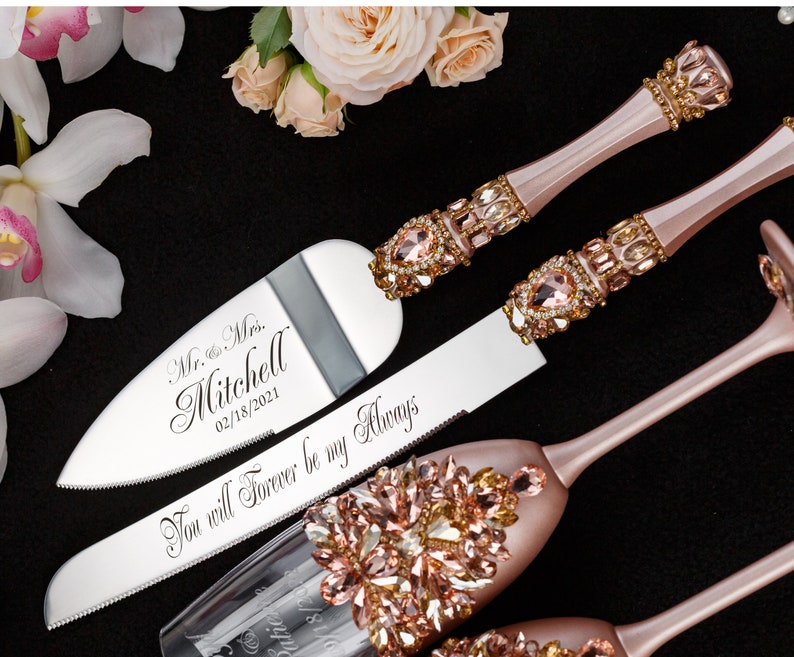 Rose Gold Wedding Flutes and Cake Server Set Rose Gold - Etsy