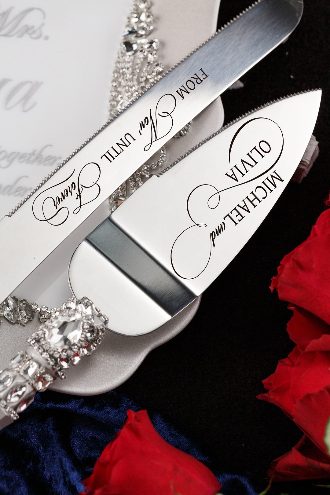 Wedding Silver Cake Palte and Cutting Set , Silver Cake Knives Set ...