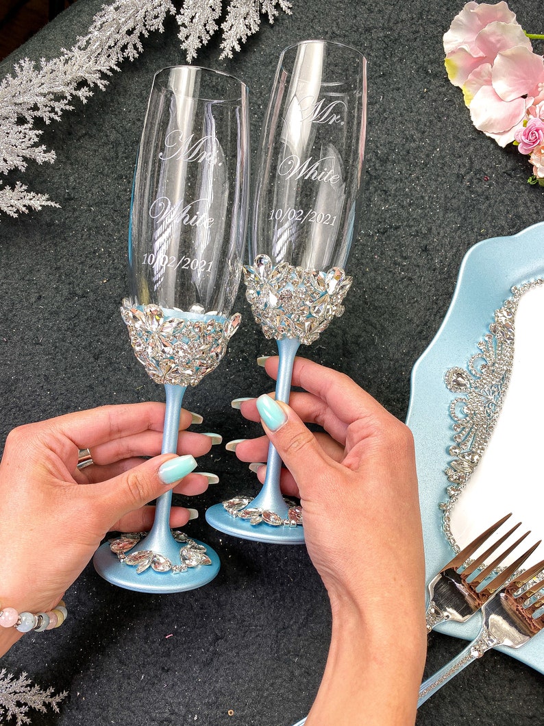 Dusty Blue Silver Wedding Cake Cutting Set Baby Blue Silver | Etsy