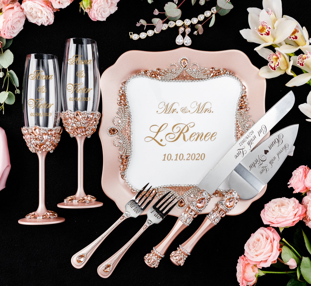 Rose Gold Wedding Cake Cutting Set, Rose Gold Wedding Gift, Rose Gold ...