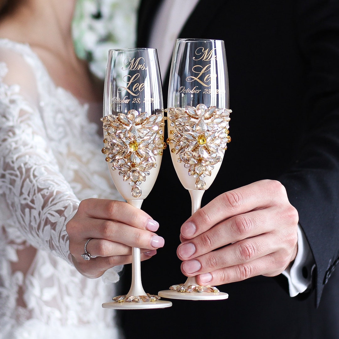 Wedding Flutes Gold, Gold Wedding Glasses, - Etsy
