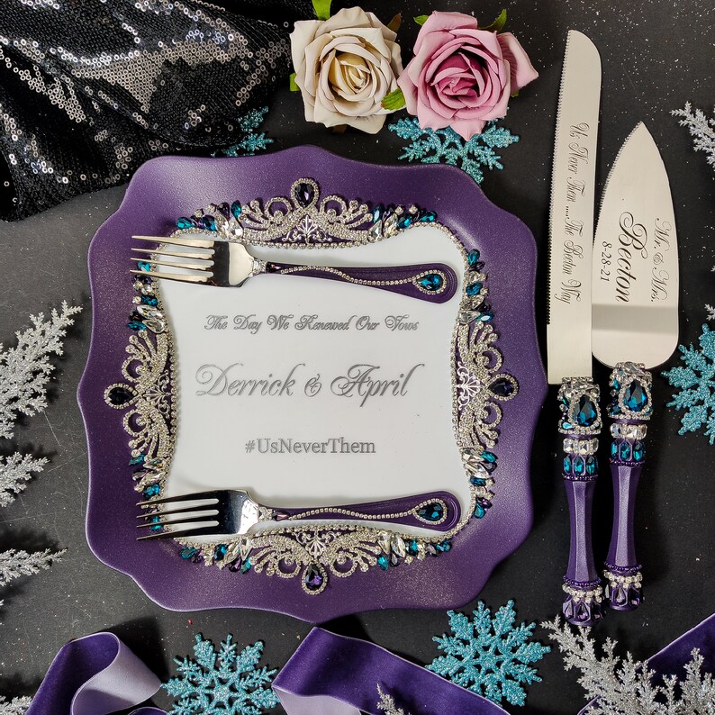 Purple Wedding Cake Server Set Teal Purple Wedding Cake - Etsy