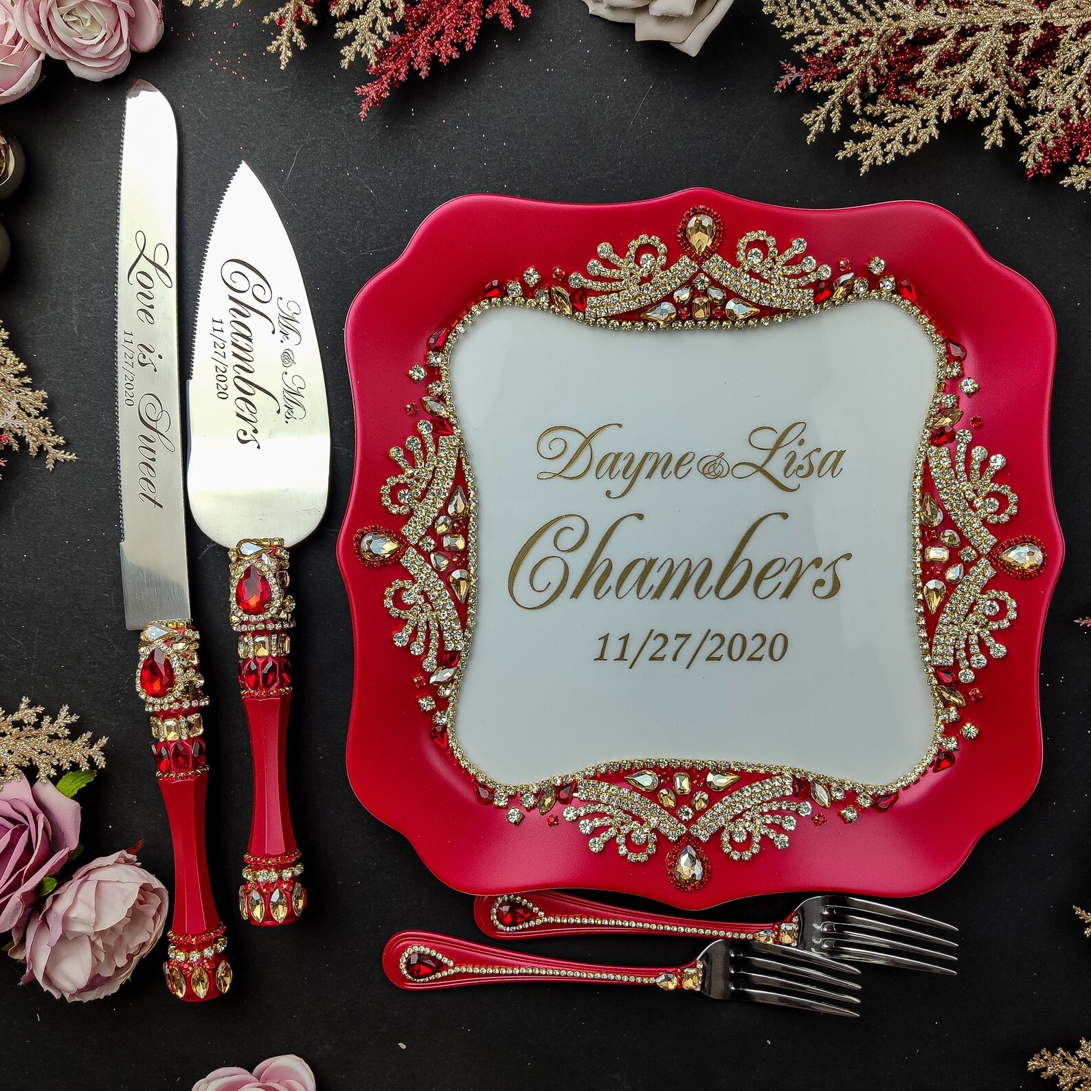 Red Wedding Cake Cutting Red Wedding Flutes Red Wedding | Etsy