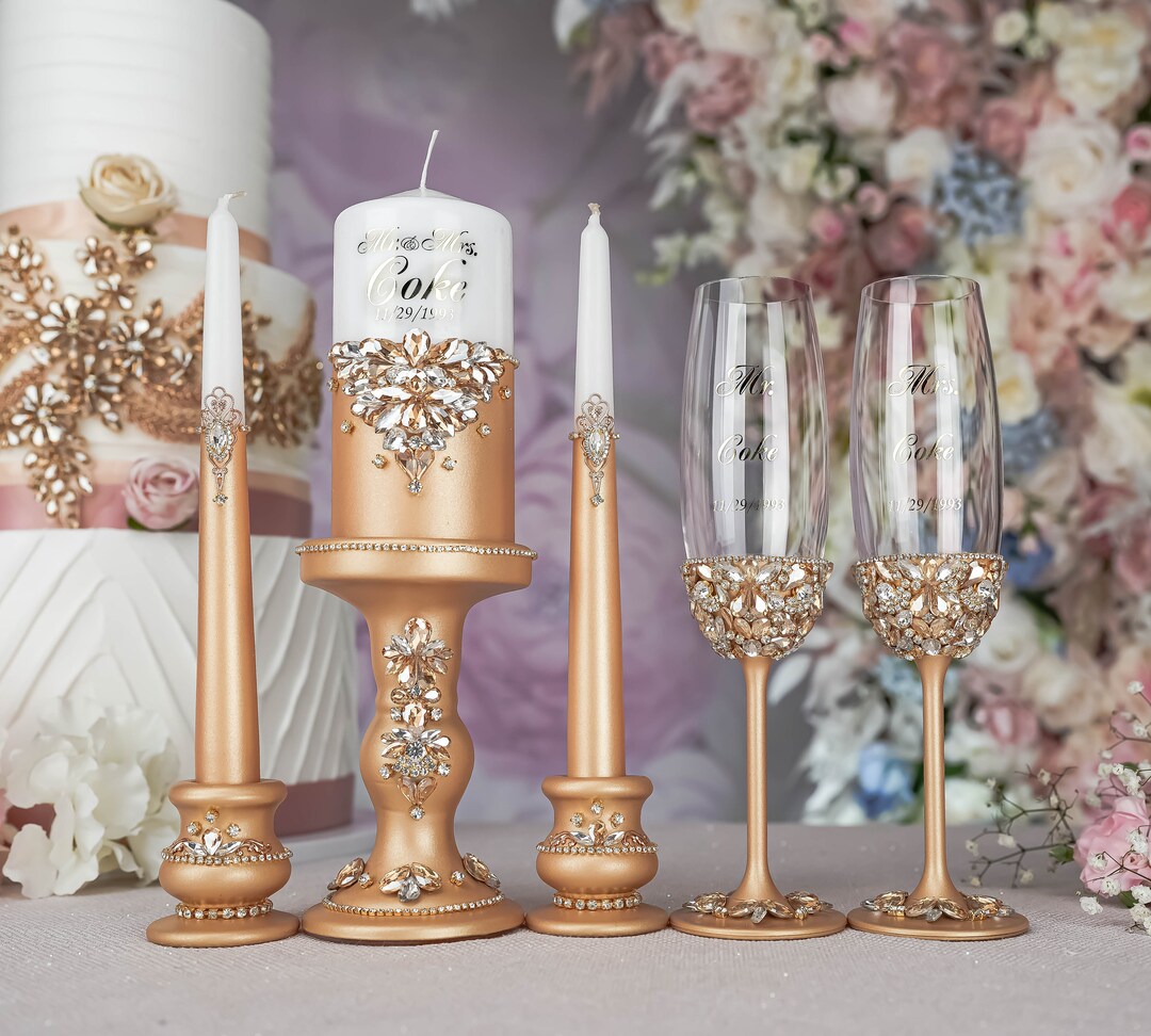 Gold Unity Candle Set, Gold Candle Set, Unity Ceremony Alternative ...