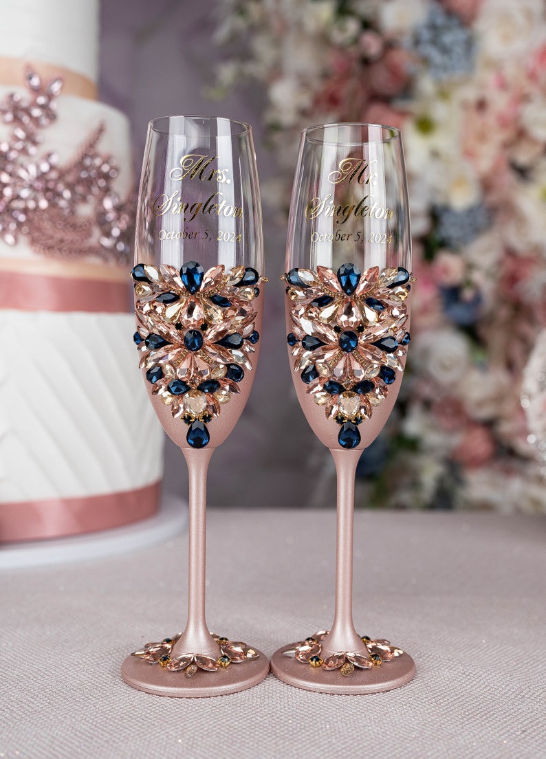 Rose Gold With Navy Blue Wedding Unity Candle Set - Etsy