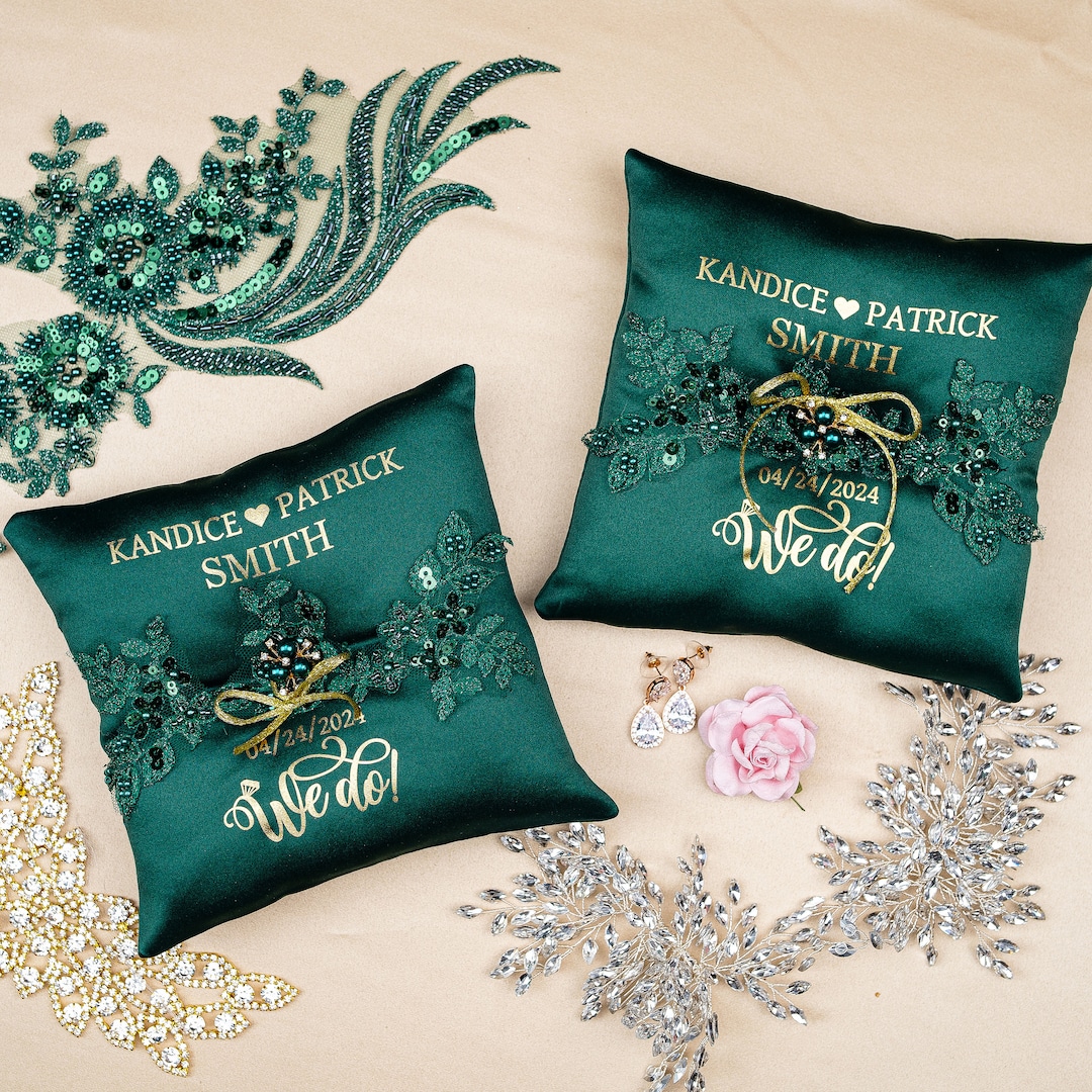 Green Ring Bearer Pillows, Personalized Green Wedding Ring Bearer ...