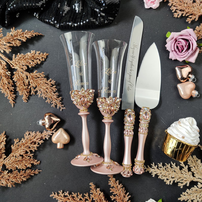 Rose Gold Wedding Flutes for Bride and Groom Rose Gold | Etsy