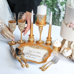 Gold wedding cake knife server gold wedding cake cutting set | Etsy