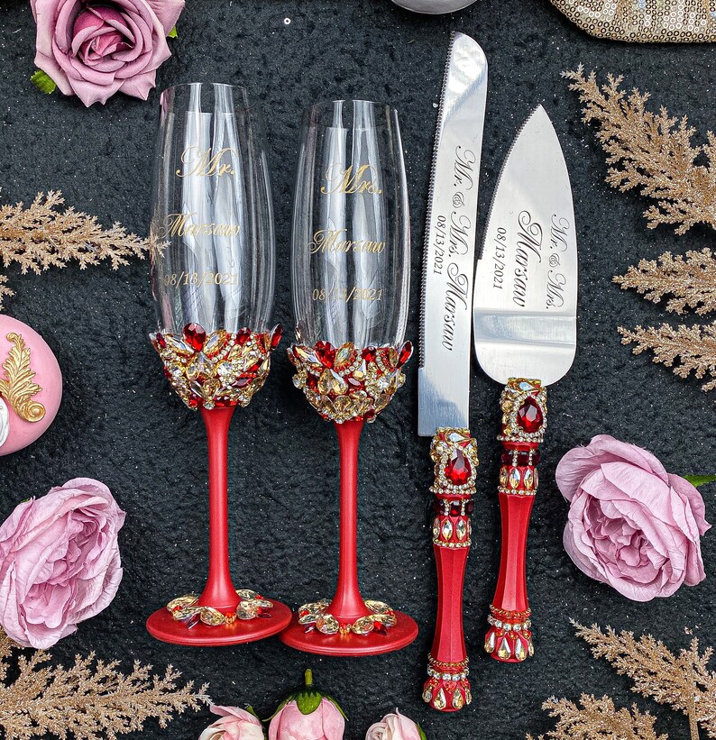 Red Wedding Cake Cutting Red Wedding Flutes Red Wedding - Etsy