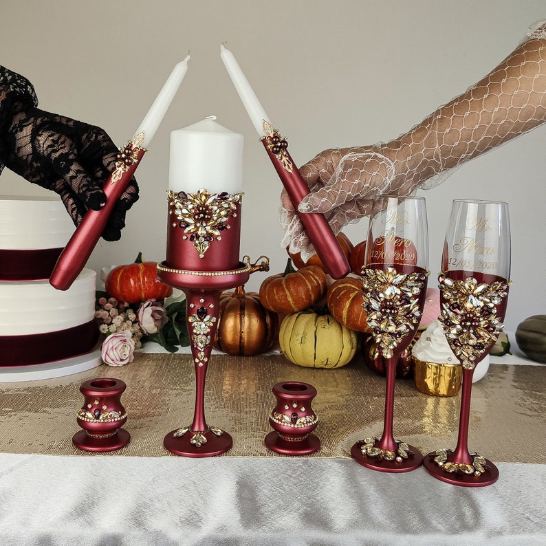 Burgundy Wedding Glassess Maroon Wedding Cake Cutting Server - Etsy