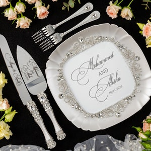 Silver Wedding Personalized Knife and Glasses, Silver Wedding Serving ...