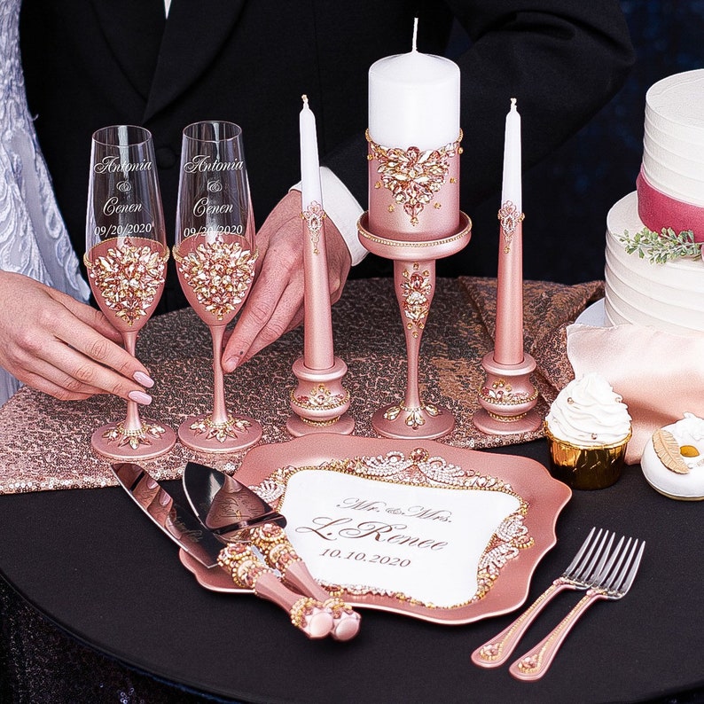 Rose Gold Wedding Flutes and Cake Server Set Rose Gold - Etsy
