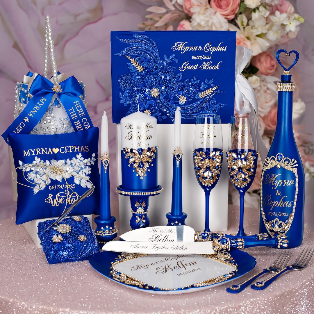 Royal Blue Wedding Set With Bottle, Royal Blue Wedding Guest Book ...