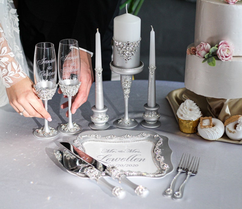 Silver Wedding Glasses for Bride and Groom Engraved Wedding - Etsy