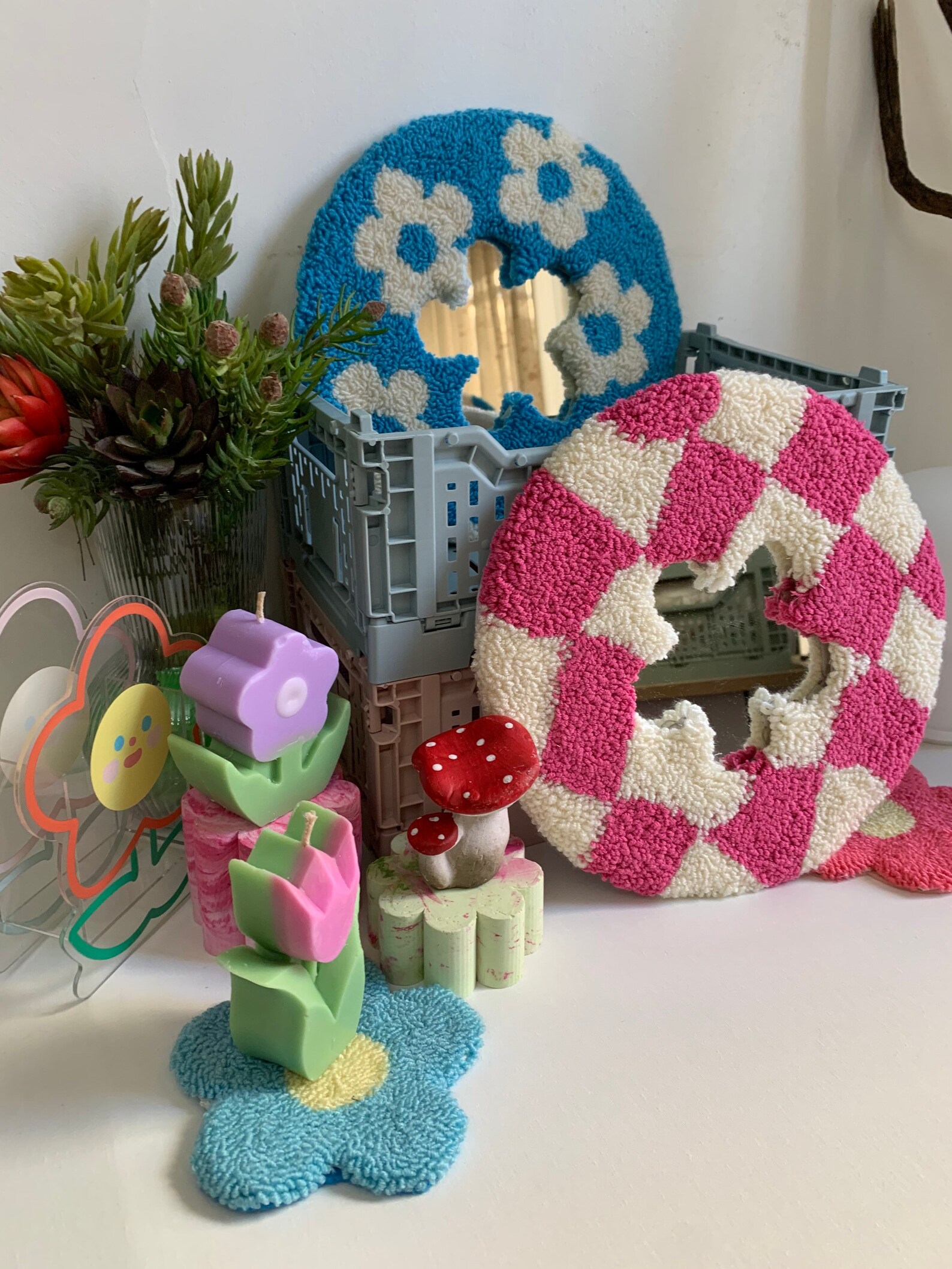 Punch Needle Mirror Tufted Mirror Handmade Wall Mirror | Etsy