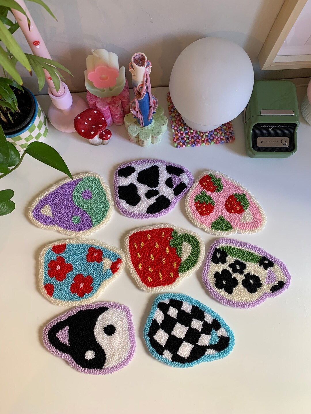 Cute Mug Rug Coaster Handtufted Coffee Coasters Drinkware - Etsy