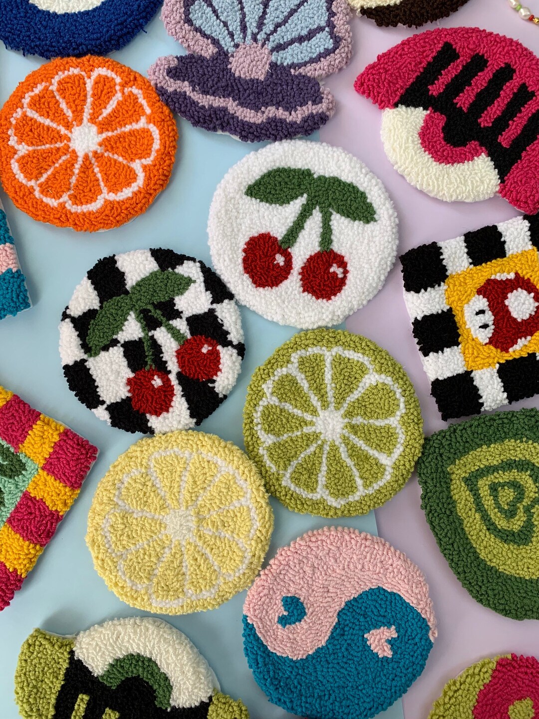 Punch Needle Coaster, Handmade Mug Rug, Drink Coasters, Handmade ... Punch Needle Coaster, Handmade Mug Rug, Drink Coasters, Handmade ...