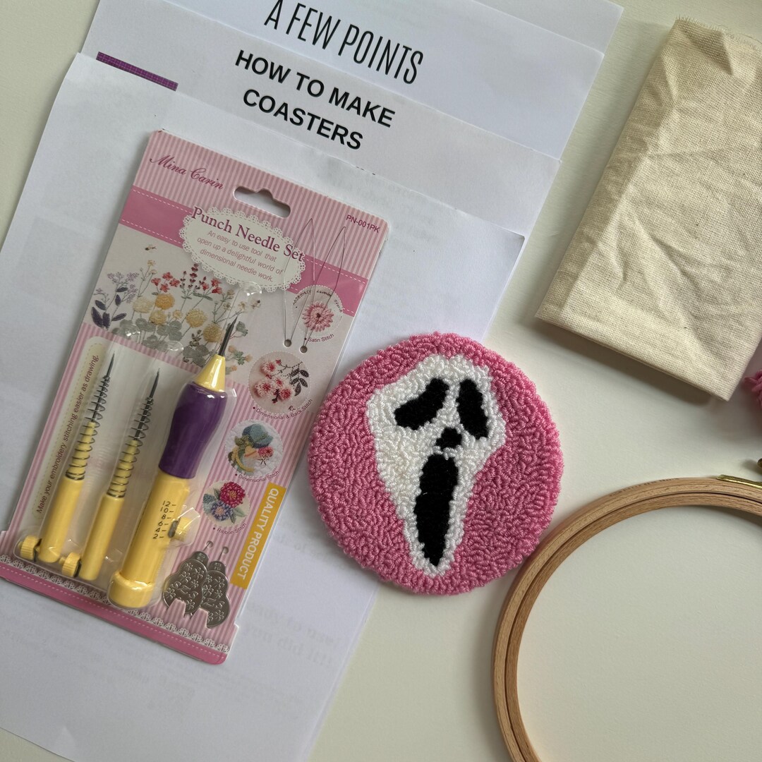Ghost Face Punch Needle Mug Rug DIY KIT SET, Handtufted Needle Art ...