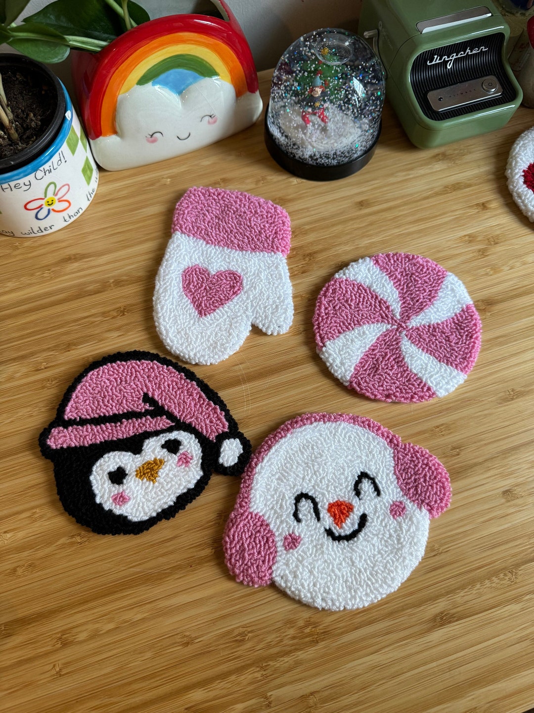Pink Christmas Coasters,cute Mug Rug Accessories,pinkmas Table Decor ...
