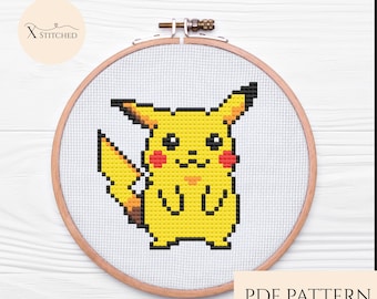 Pikachu Cross Stitch Pattern, Pokémon Cross Stitch Pattern, Mini Cross ...