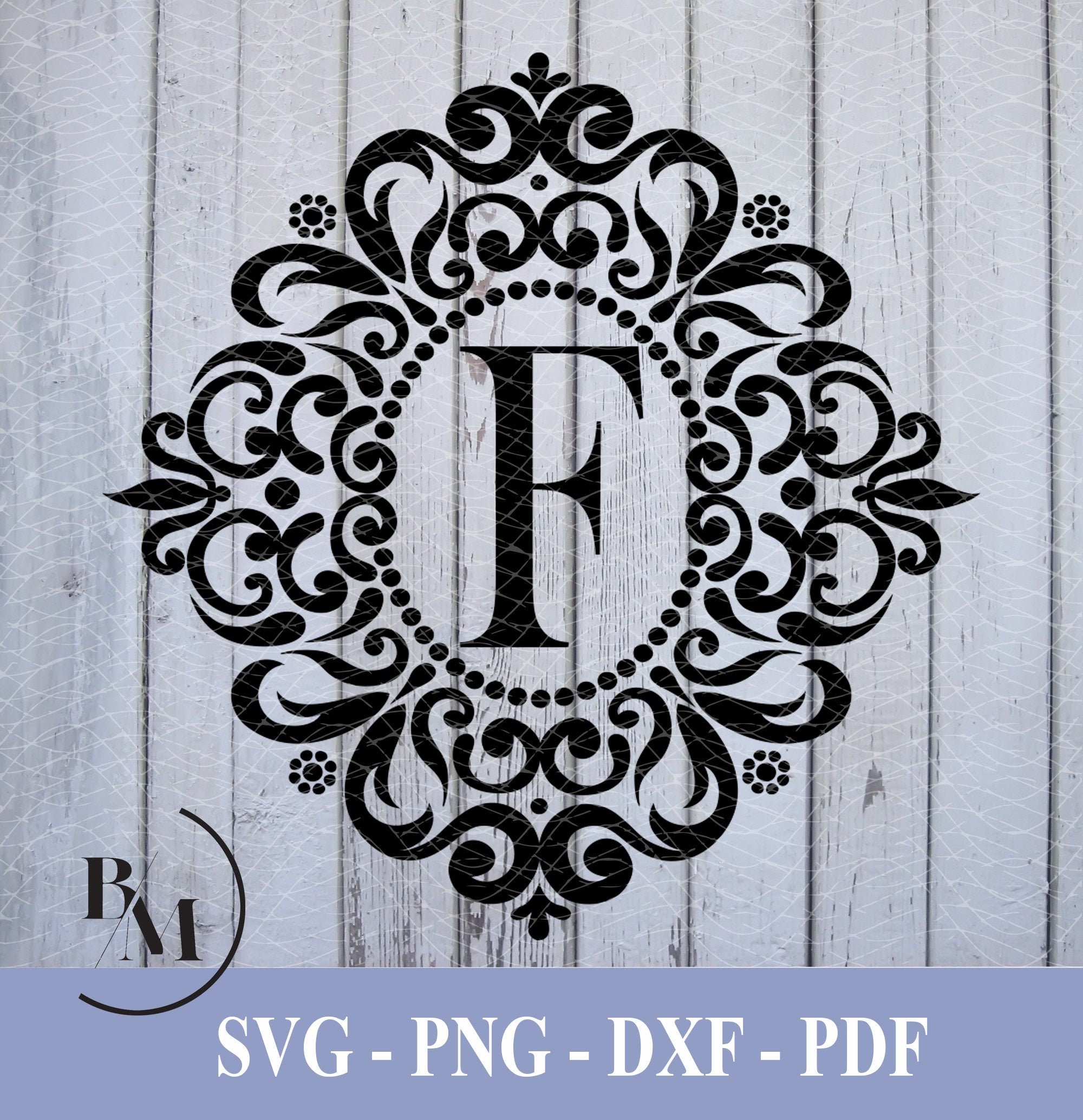 F Monogram Letter Svg Png Pdf Dxf Downloadable File Etsy