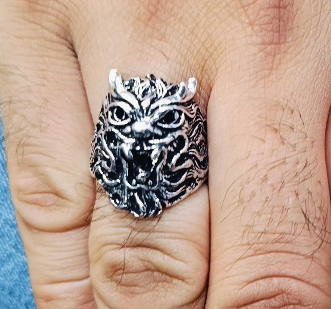 Hannya Ring in Oxidized Sterling Silver Plated Chunky Biker Ring ...